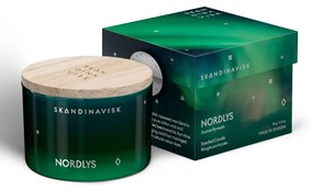 SKANDINAVISK Vonná svíčka NORDLYS (polární záře) 90 g, zelená barva, sklo, dřevo, vosk