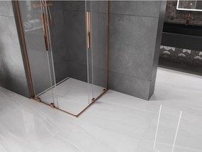 Mexen Velar L Duo, sprchový kout s posuvnými dveřmi 100 x 100 cm, 8mm čiré sklo, růžové zlato, 871-100-100-02-03-60