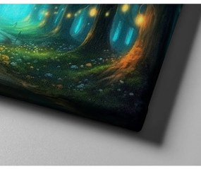 Obraz na plátně - Noční les osvícený měsícem a světluškami FeelHappy.cz Velikost obrazu: 60 x 40 cm