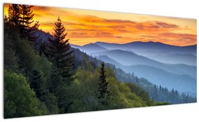 Obraz horské krajiny při západu slunce (100x40cm)