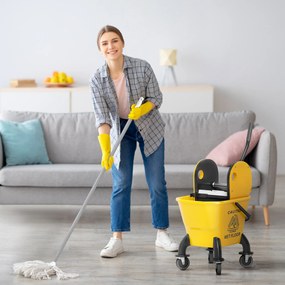HOMCOM pojízdný kýbl na mop, kyblík na vytírání s ždímačkou a mopem, 26 litrů, žlutý