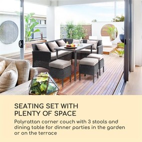 Titania Dining Lounge Set, zahradní sedací souprava, rohová souprava, stůl, stoličky, černá
