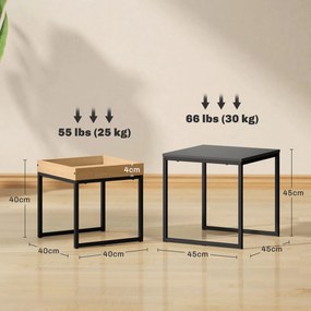 HOMCOM Sada 2 konferenčních stolků, hranatý odkládací stolek, konferenční stolek s ocelovým rámem, rozkládací stolek v moderním designu, do obývacího…