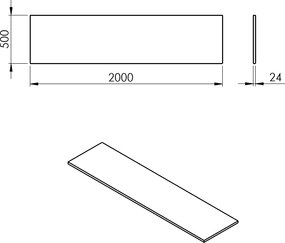 Sapho PLATO deska Rockstone 2000 x 24 x 500 mm bílá mat PL200-0101