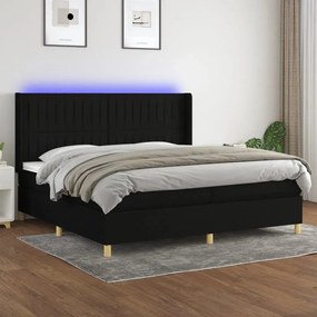 Box Spring Postel S Matrací A Led Černá Textil Černá Svislé pruhy 200 x 2