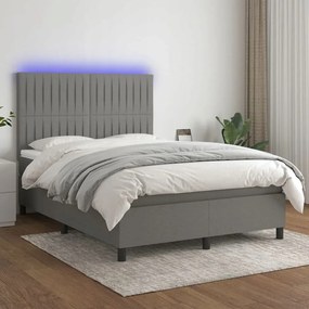 Box Spring Postel S Matrací A Led Textil Tmavě Šedá Svislé pruhy 140 x 20