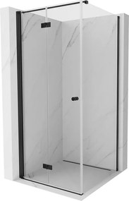 Mexen Mist-F T, 1-křídlý ​​skládací sprchový kout levý 75 x 75 cm, čiré sklo, černý profil, 8A6T-075-075-70-00-L
