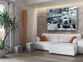 Obraz Vintage závody (1-dílný) - černobílý motiv se auty