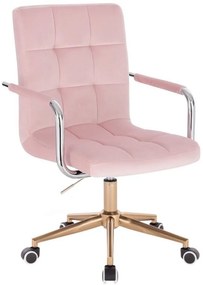LuxuryForm DESIGN Otočná židle VERONA VELUR na zlaté podstavě s kolečky - růžová