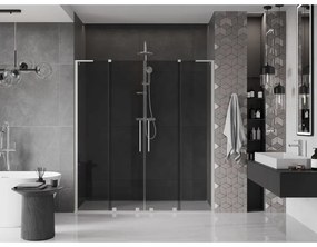 Mexen Velar L Duo, posuvné sprchové dveře do otvoru 170 cm, 8mm šedé sklo, broušená ocel, 871-170-003-42-97