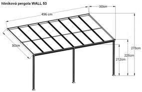 Hliníková pergola 4,96x3 m WALL 53 antracit Lanitplast
