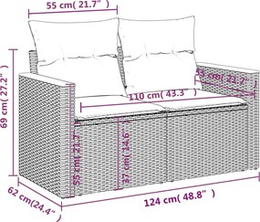 vidaXL 6dílná zahradní sedací souprava s poduškami šedá polyratan [3226004]