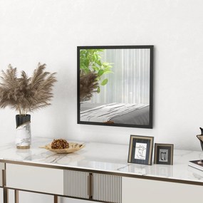 HOMCOM Čtvercové nástěnné zrcadlo 50 x 50 cm, černý dřevěný rám, ideální do koupelny, obývacího pokoje nebo ložnice