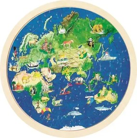 GOKI Oboustranné dřevěné puzzle Svět / 57 dílků / od 6 let