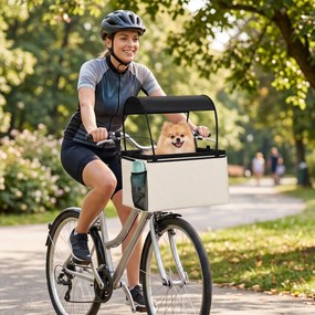 PawHut Přední košík na kolo pro psa 2 v 1 Přenosný košík na kolo pro psa s stříškou Bezpečnostní popruh Ramenní popruh Boční kapsy do 5 kg