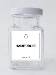 Samolepka na kořenky HAMBURGER bílá 5 × 5 cm tučné písmo