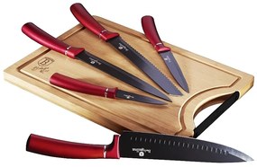 BERLINGERHAUS Sada nožů s nepřilnavým povrchem + prkénko 6 ks Burgundy Line BH-2552