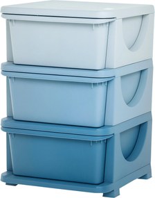 HOMCOM Zásuvková skříňka pro děti se skladovacími prostory, organizátor hraček, toy chest, tři úrovně pro dětský pokoj 3-6 let, dětský nábytek modrý 3
