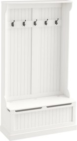 HOMCOM věšák na kabáty s botníkem a lavičkou, organizační prvek do předsíně, s 5 háčky a úložným prostorem, 96x34x179,7cm, slonová kost