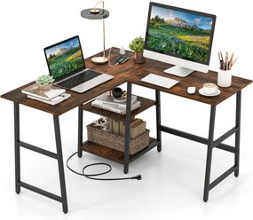 Costway Desk Rohový stůl ve tvaru L se zásuvkami a USB porty Rustikálně