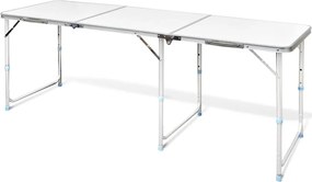 vidaXL Skládací kempingový stůl s nastavitelnou výškou, hliníkový 180 x 60 cm [41326] Barva: Bílá