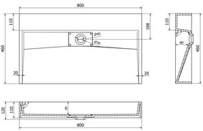 Mexen Ava, umyvadlo na desku z konglomerátu B/O 80 x 46 cm, černá matná, 23018070