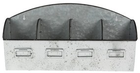 Bílý antik plechový nástěnný box se 4mi přihrádkami - 41*10*20 cm
