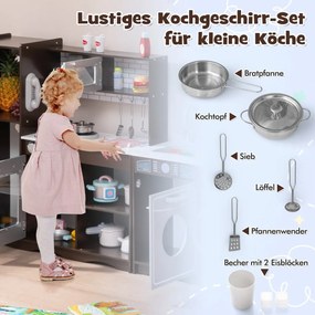 Costway Dřevěná rohová dětská kuchyňka se světlem a zvukem, hnědá
