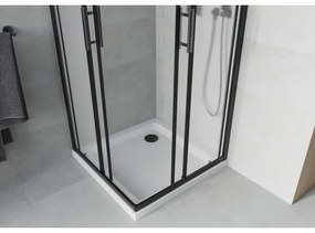 Mexen Rio, čtvercový sprchový kout 80(dveře)x80(dveře)x190 cm, 5mm sklo námraza, černý profil + bílá sprchová vanička SLIM, 860-080-080-70-30-4010B
