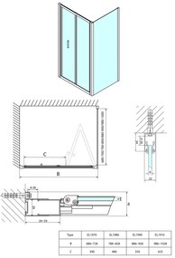 Polysan, EASY LINE sprchové dveře skládací 900mm, čiré sklo, EL1990