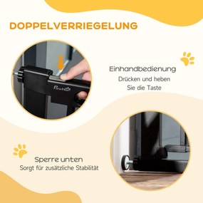 PawHut Zabradlí pro psy, Ochrana schodů, Bezvrtací záchrana, Bariéra pro šířku 75-103 cm, Automatické zavírání, Pro děti a kočky, Ocel, Černá