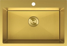 Mexen Solix, 1-komorový nerezový dřez 650 x 450 mm, broušená zlatá, vzor voština, 6403651000-55HC