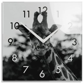 Dekorační černobílé skleněné hodiny 30 cm s motivem žirafy