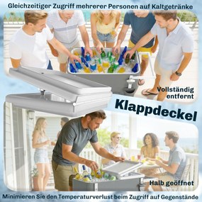 Outsunny chladicí vozík 56 l na kolečkách s policí, otvíráčem a vypouštěním — venkovní párty chladnička, 84 × 38 × 83 cm, šedá