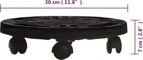 vidaXL Vozíky na rostliny na kolečkách 3 ks průměr 30 cm černé 170 kg [3143916]