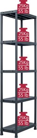 vidaXL Skladové regály 5 ks černé 125 kg 60 x 30 x 180 cm plastové [276258]