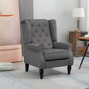 HOMCOM křeslo polohovatelné křídlo s čalouněním, dřevěné nohy, polyester, tmavě šedá, 74x86x102cm, do obývacího pokoje a ložnice | Aosom.de