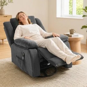 HOMCOM Relaxační křeslo s vibrační masáží a teplem, manuálně nastavitelné otočné křeslo s houpací funkcí a pružinovým jádrem v kapsách 700-176V91GY