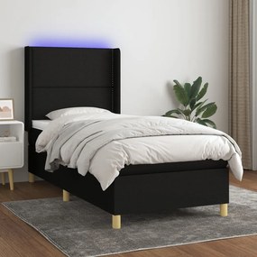 Box spring postel s matrací a LED černá 90x190 cm textil 3138759