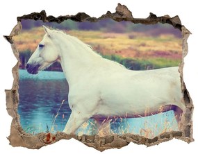 Wallmuralia Díra 3D fototapeta nálepka Bílý kůň jezero 95x64 cm