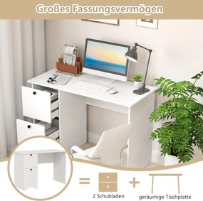 Costway Počítačový stolek se 2 zásuvkami na notebook, bílý