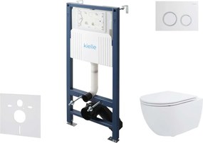 kielle Genesis New - Set předstěnové instalace, klozetu Oudee, Vortex Rimless+, sedátka softclose a tlačítka Gemini New II, lesklá bílá/chrom 30502SS04