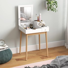 HOMCOM Toaletní Stůl s Zrcadlem Moderní Styl - 2 Zásuvky, Sklopné Zrcadlo do Ložnice, Obývacího Pokoje, 60 x 50 x 85,5 cm