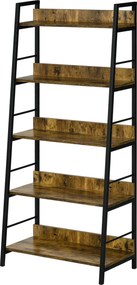 HOMCOM Knihovna v industriálním stylu, nakloněná, 5 polic, 70L x 35W x 150H cm