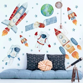 Gario Dětská nálepka na zeď Solar system - Země, měsíc, astronauti, satelit a rakety