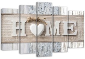 Obraz na plátně pětidílný Domů Srdce Dřevěné desky Vintage - 150x100 cm