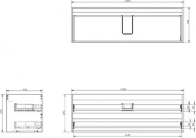 Mexen Box-A, závěsná skříňka 140 cm, 2 zásuvky, grafitová matná, 91AX0-1400-470-2-66
