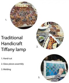 Stolní lampa Tiffany Bartina bílo zelená s podstavcem ve tvaru vinné révy – 18x53 cm