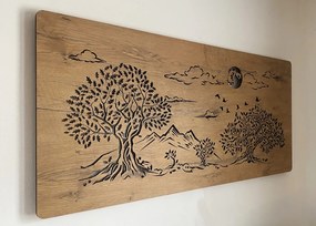 Li-Go "Čtyři duby a měsíc" světelný obraz 230V 130x60cm provedení povrchu: bříza