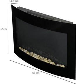 HOMCOM Elektrický krb Kamna elektrická s 2 úrovněmi výkonu 900/1800 W LED 65 x 11,4 x 52 cm nerezová černá pro příjemné teplo |
